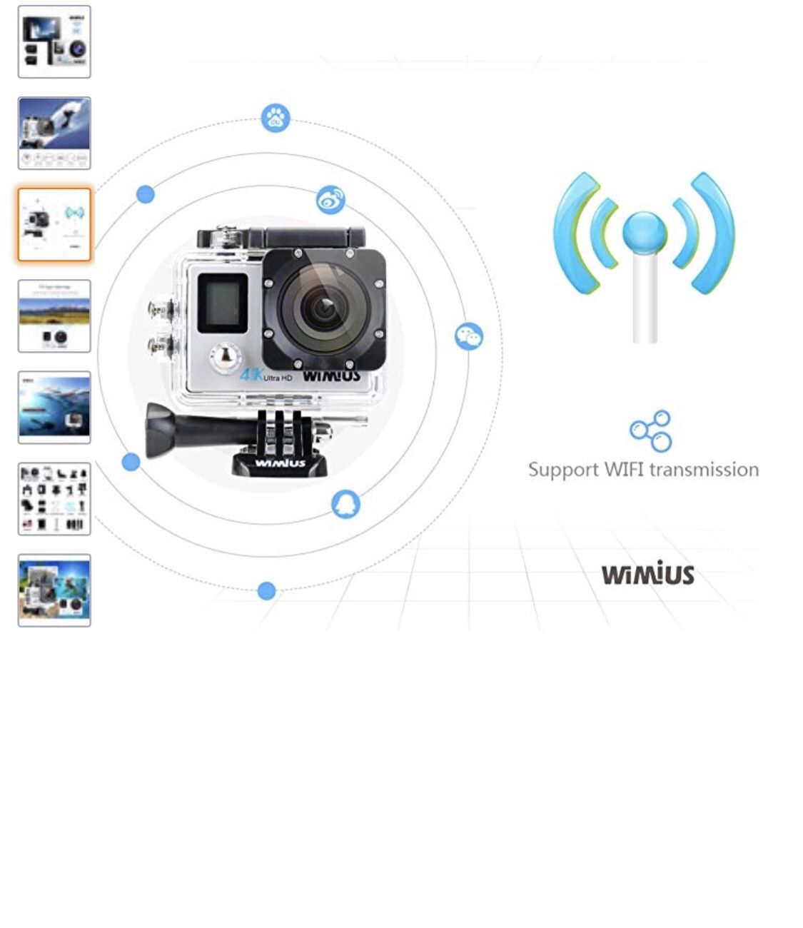 WiMiUS Action Camera 4K 16MP Dual Screen 131 Feet Underwater Camcorders ...