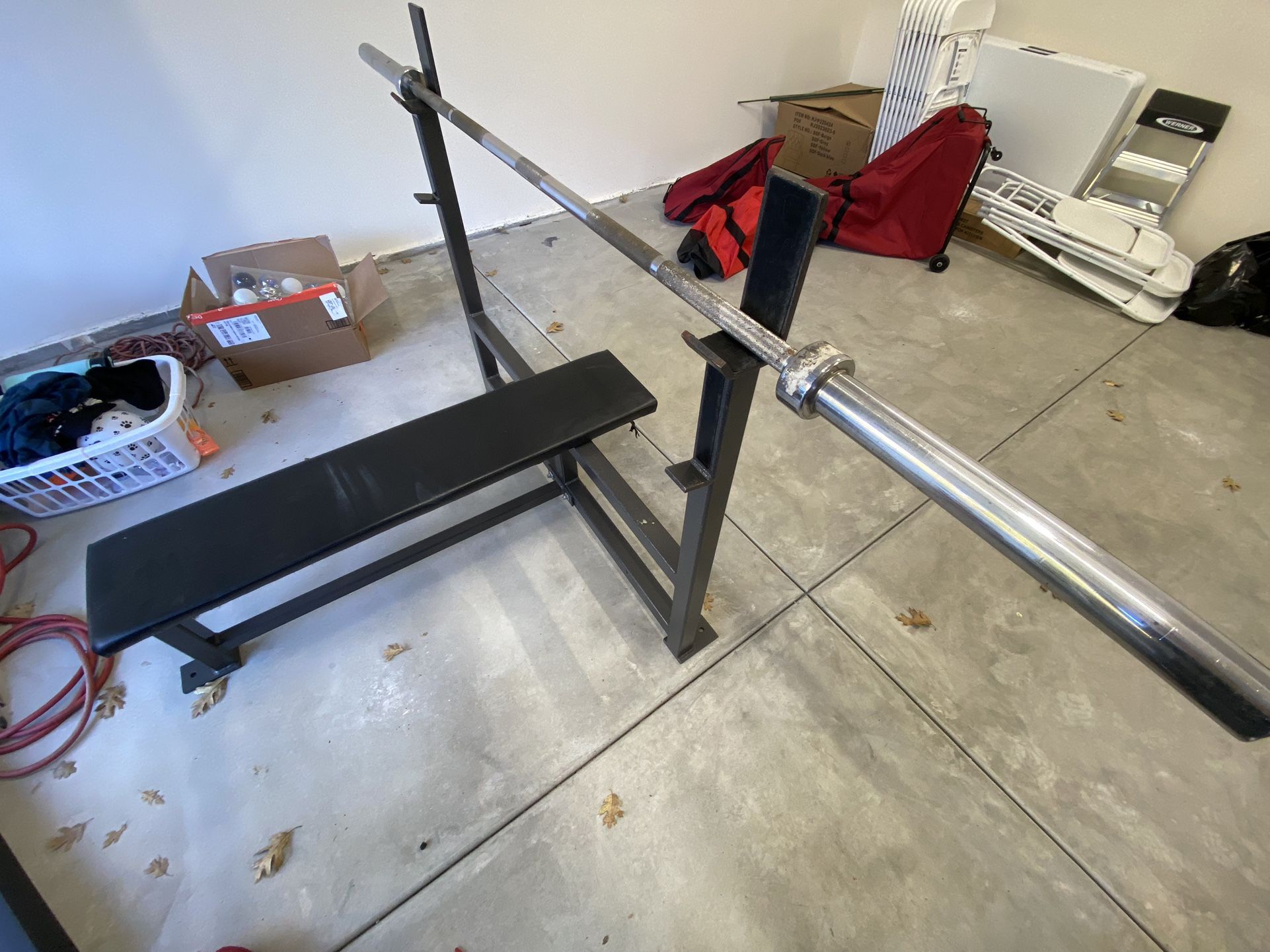 Bench Press, Steel Champion Olympic Weights, Olympic Bar, Two Weight ...