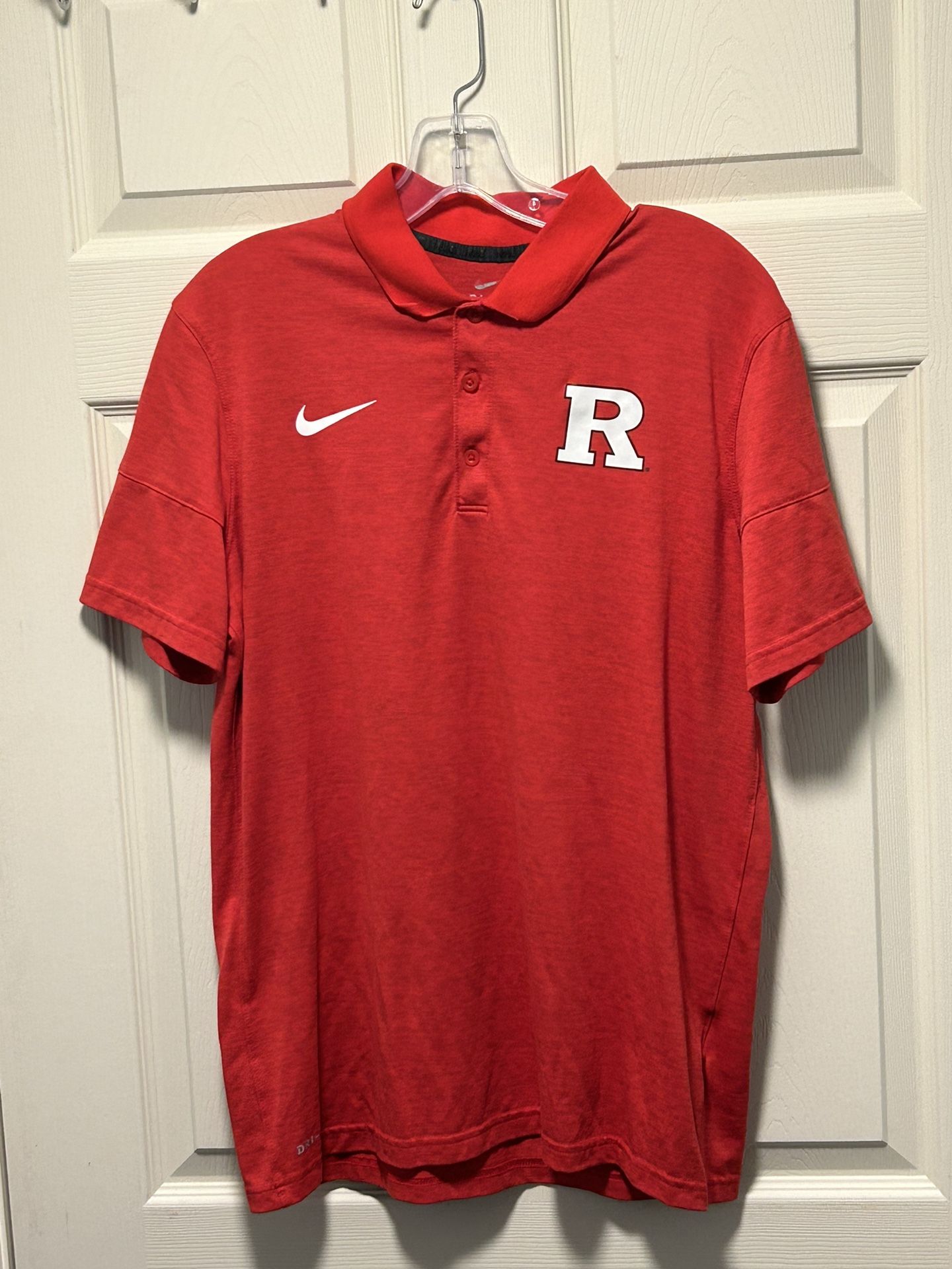 Nike Rutgers University Polo Shirt Mens Medium Red Swoosh Dri Fit ...