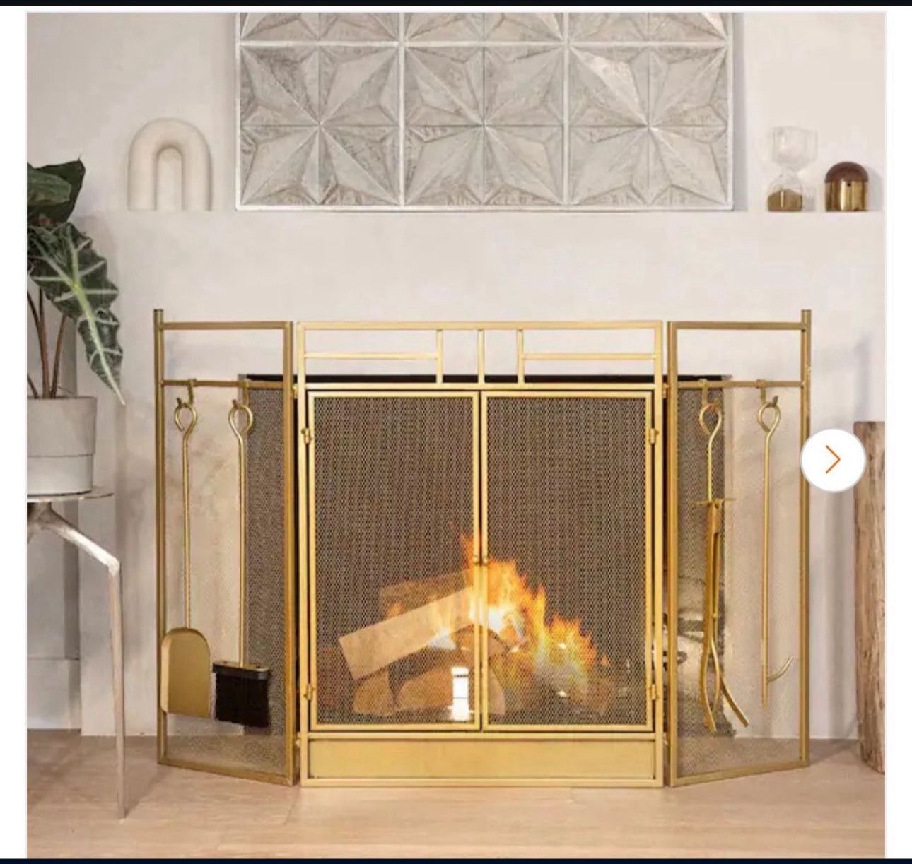 3-Panel Fireplace Screen Panel Mesh Decorative Spark Guard Protector ...