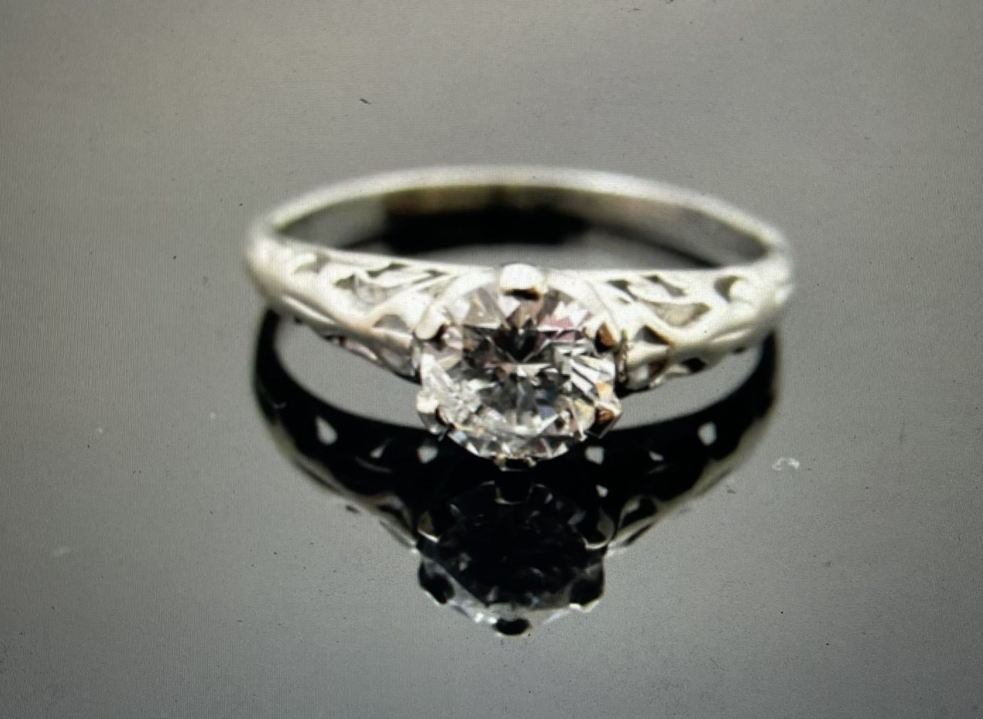 Art Deco Silver Engagement Ring, Filigree With Inlaid Diamond, Diamond ...