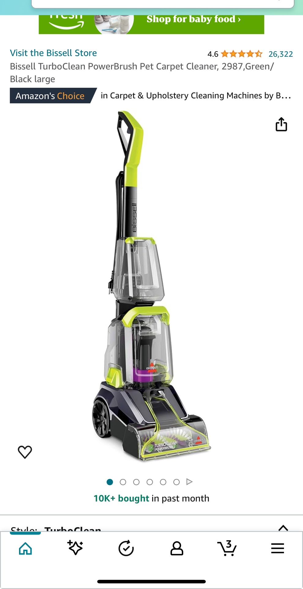 Bissell TurboClean PowerBrush Pet Carpet Cleaner, 2987,Green/ Black ...
