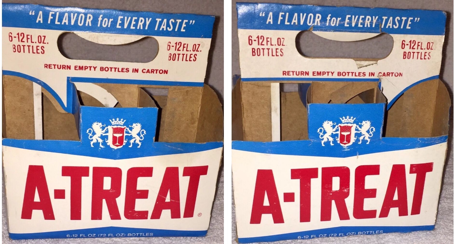Vintage A-Treat Six Pack Soda Pop Bottles 3 Different Styles w ...