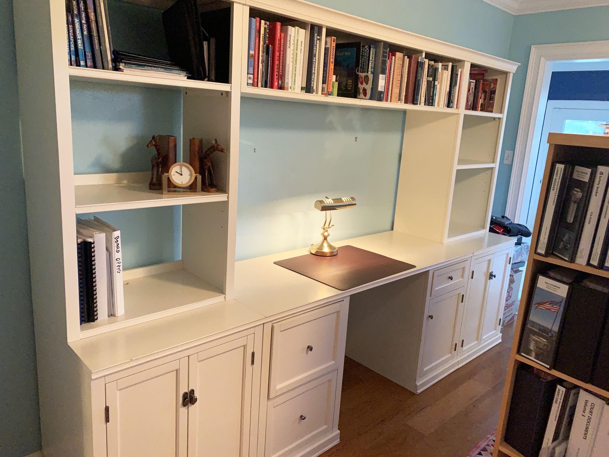 POTTERY BARN ‘Logan’ Small Office Suite With Cabinet Doors An Bridge ...