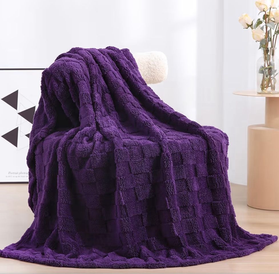 Beautiful Deep Purple, Chequers Design Throw Blanket . 50”X60 ...