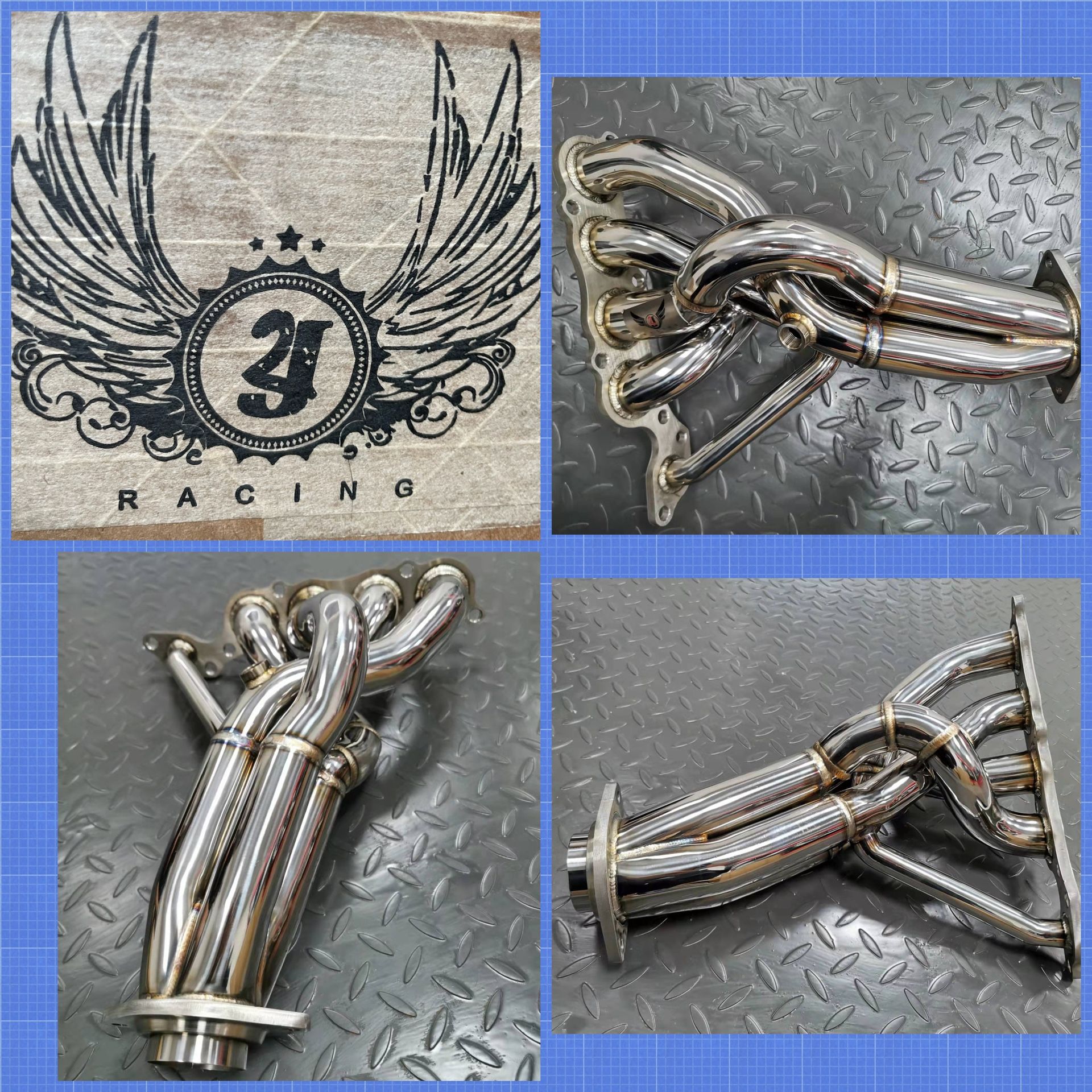 2J Racing E210 Polished Header Corolla Sedan / Corolla Hatchback for ...