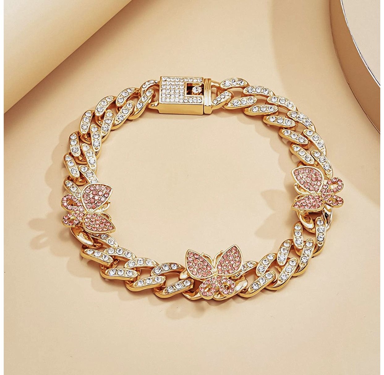 Butterfly Cuban Chain Anklet 18K Gold White Gold Plated Dainty Pave ...