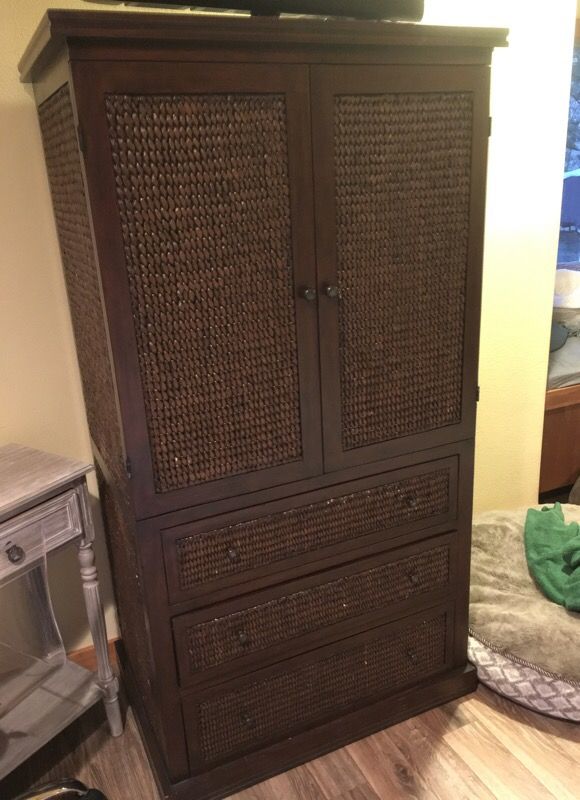 Pier One Melia Rattan & Wood Armoire for Sale in Damascus, OR - OfferUp