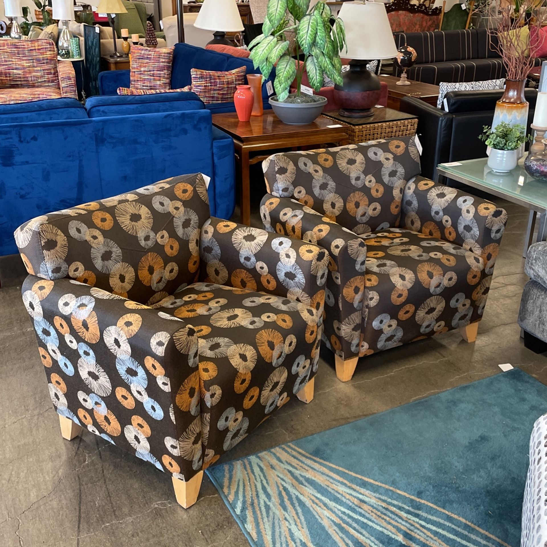 Matching Modern Brown Accent Chairs With Anemone Pattern (priced ...