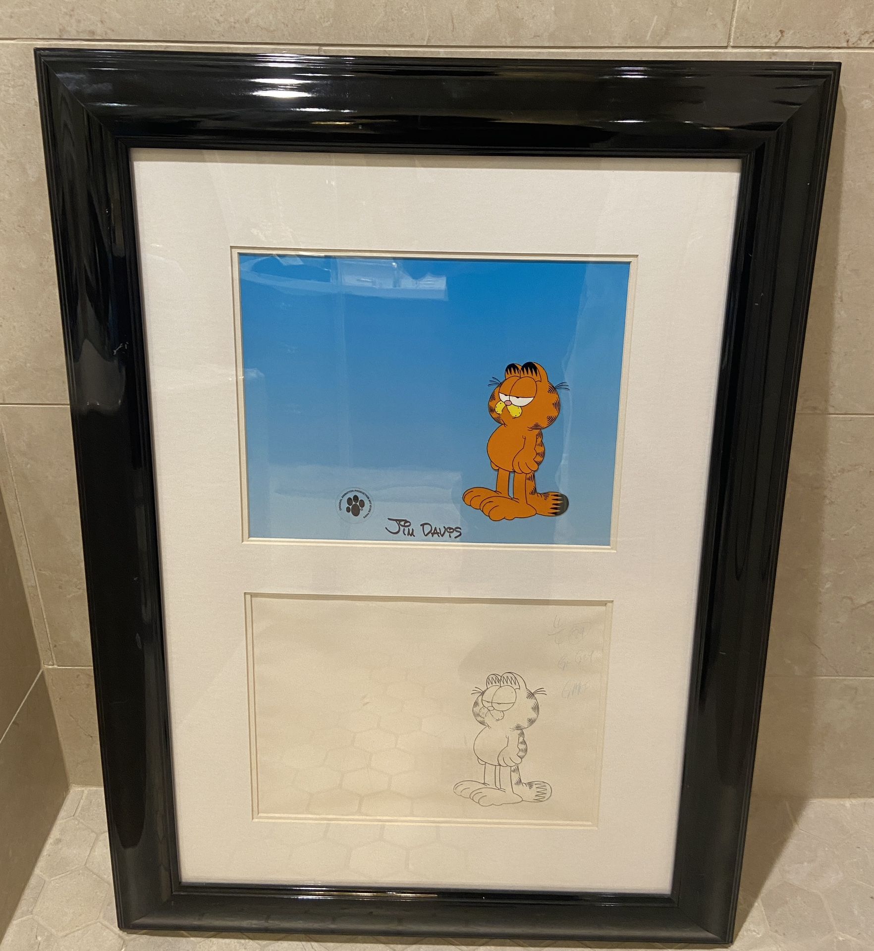 Jim Davis Original Garfield Drawing + Production Cel Signed Frame for ...