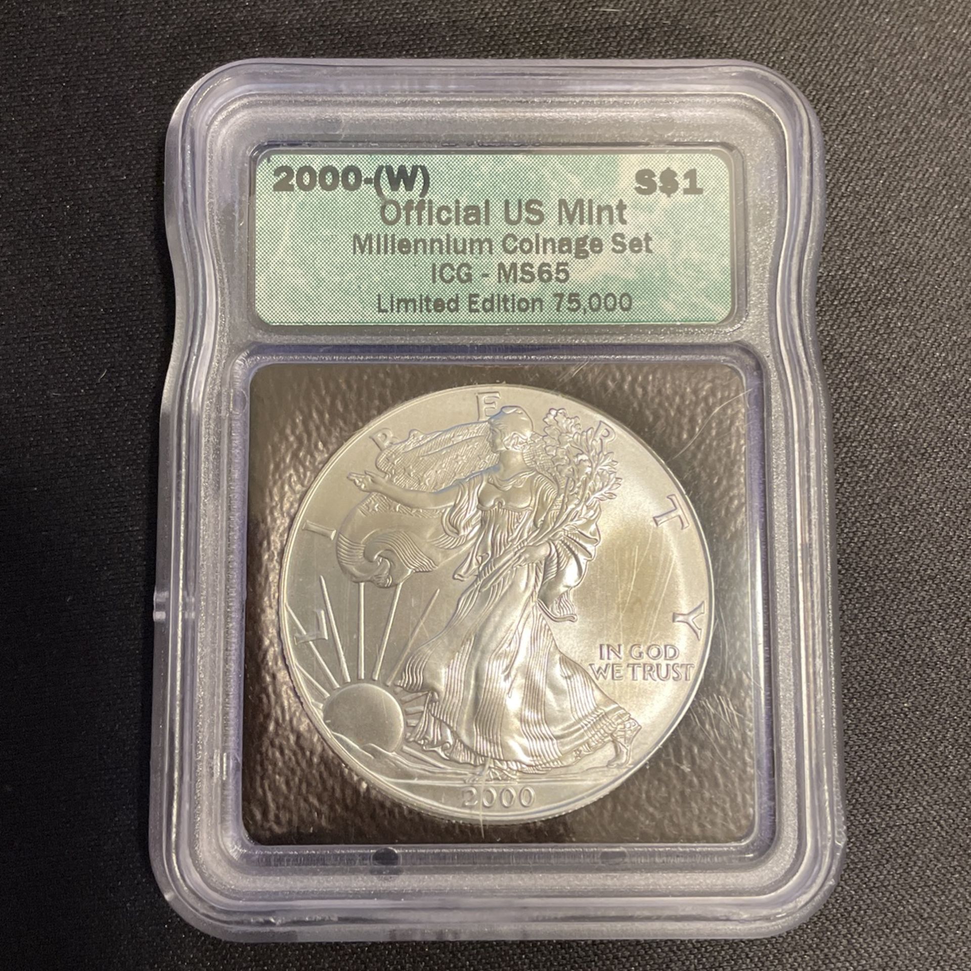 2000 (W) 1oz American Silver Eagle ICG MS65 Millennium Coin Set Label ...