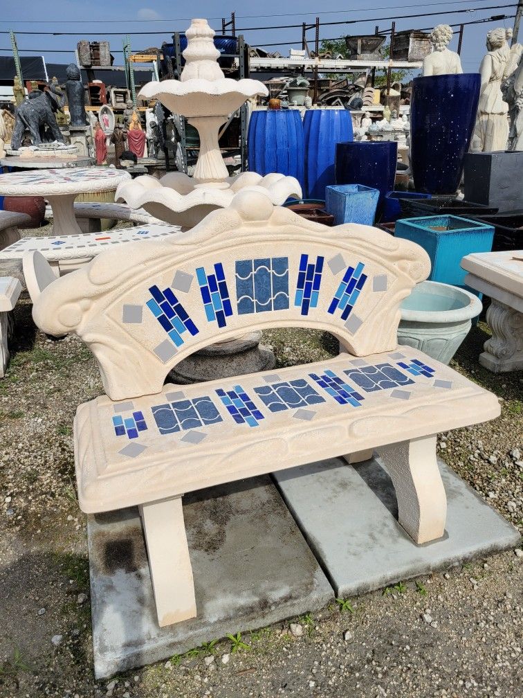 Mosaic Concrete Benches Mosaic Bench With Back | Garden Benches