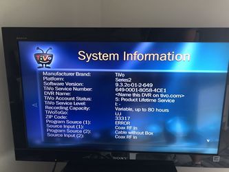 TiVo Series 2 DT (Dual Tuner); Includes LIFETIME TiVo Subscription ...