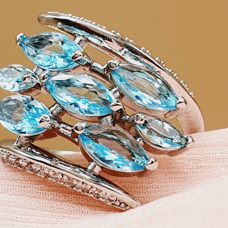"Many Beautiful Unique Marquis Gems Bright Light Blue Ring for Women ...