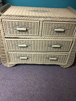 Pier one wicker dresser,2 night stands & mirror for Sale in Rochester ...