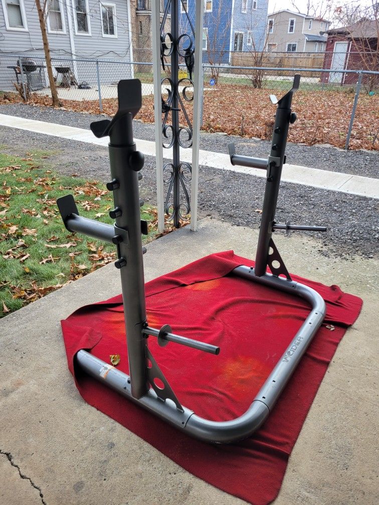 WEIDER SQUAT RACK ADJUSTABLE W-32" X H-57" WITH SAFETY HOOKS AND 2 ...