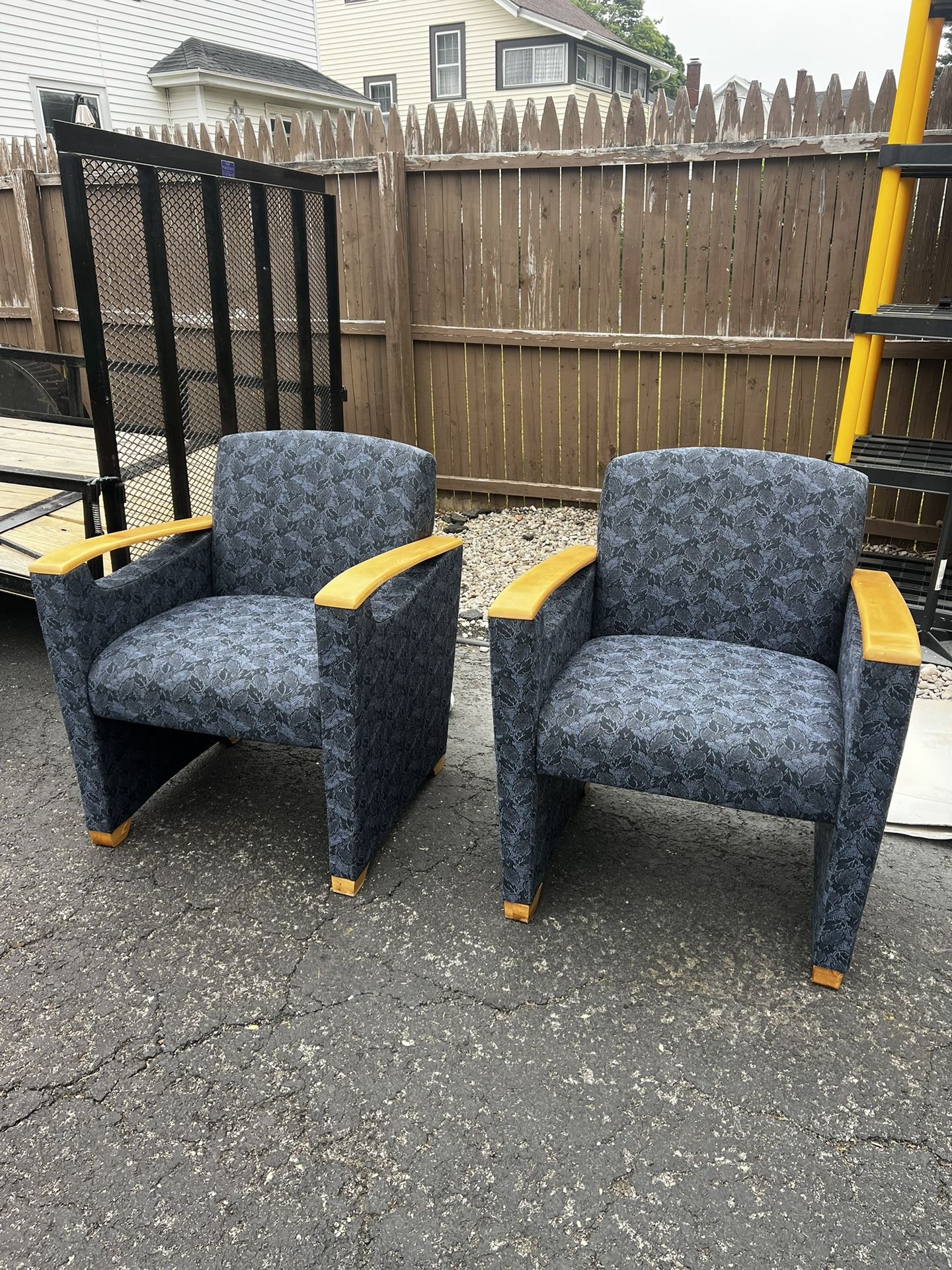 Reduced $100 pair Very nice modern upholstered arm chairs. They have ...