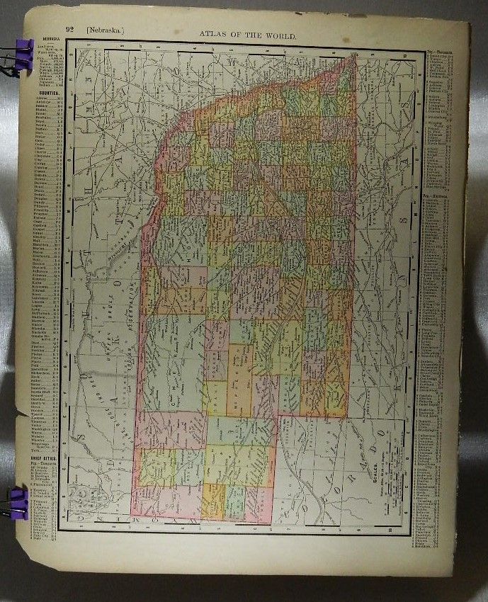 PL6 Antique 1895 World Atlas Map Kansas & Nebraska Original Antique ...