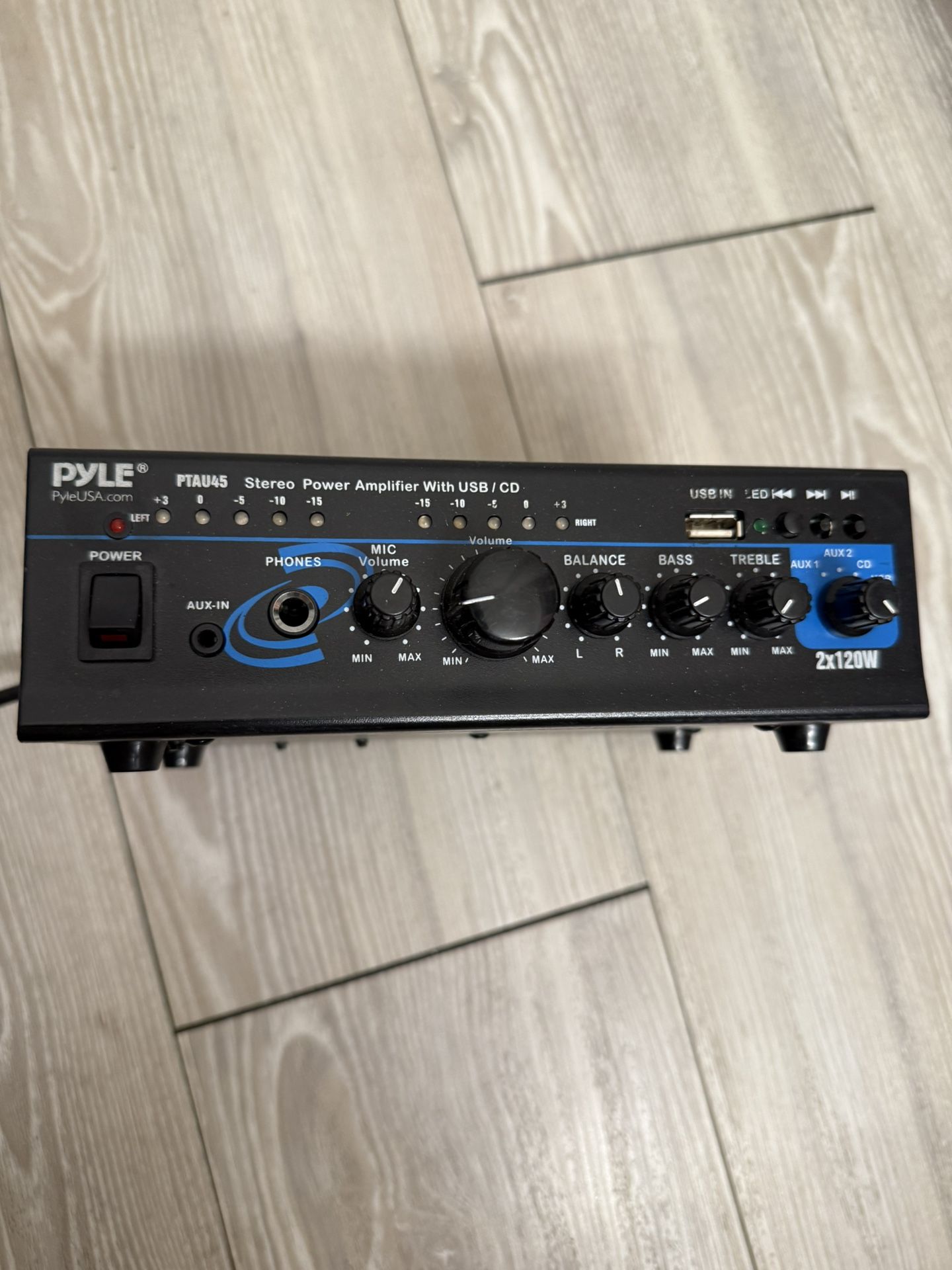 Pyle PTAU45 Mini 2x120 Watt Stereo Power Amplifier USB-CD-AUX Inputs ...