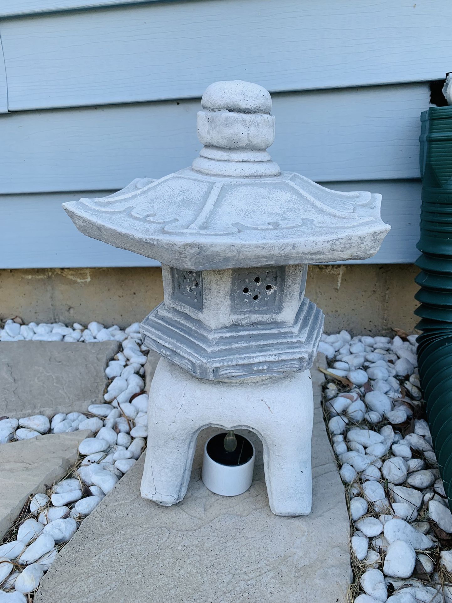Set Of Asian Stone Lantern + Solar Candle & Fish Decor for Sale in ...