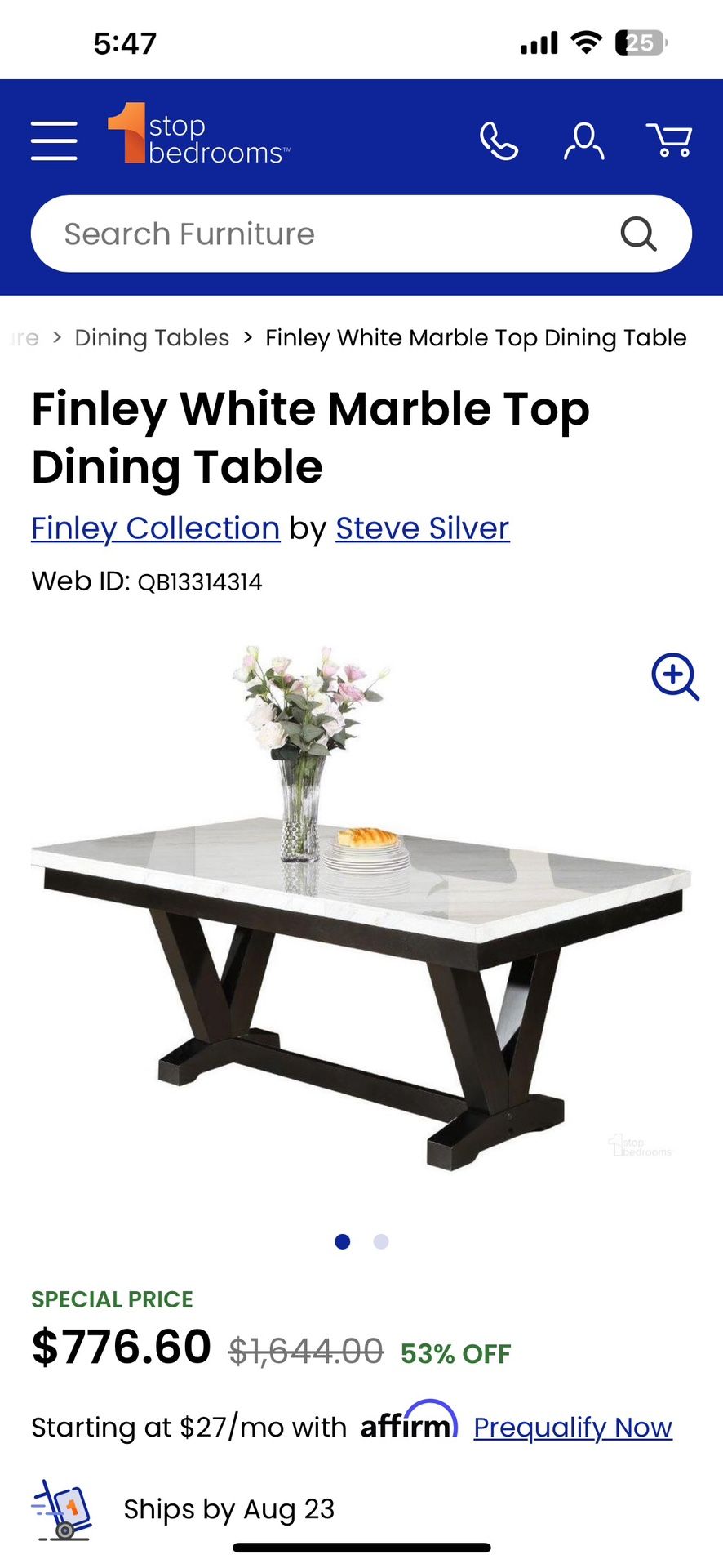 Steve silver finley white marble top dining table store