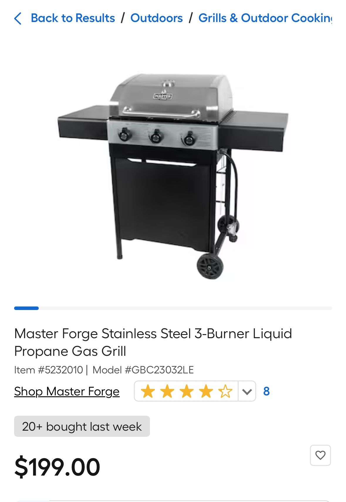 Master Forge Stainless Steel 3-Burner Liquid Propane Gas Grill for Sale ...