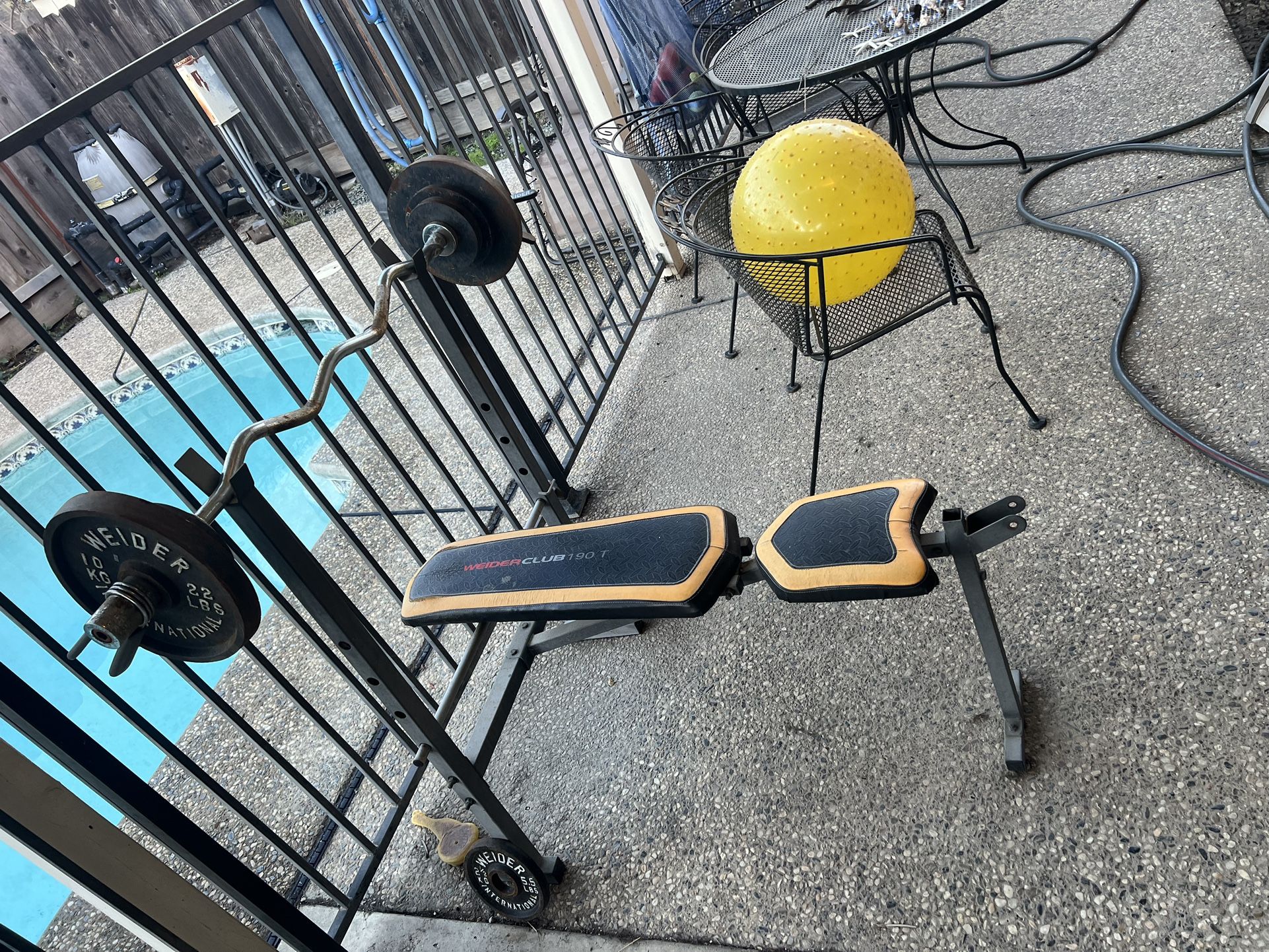 WEIGHT BENCH WITH CURLING BAR AND WEIGHTS for Sale in Modesto, CA - OfferUp