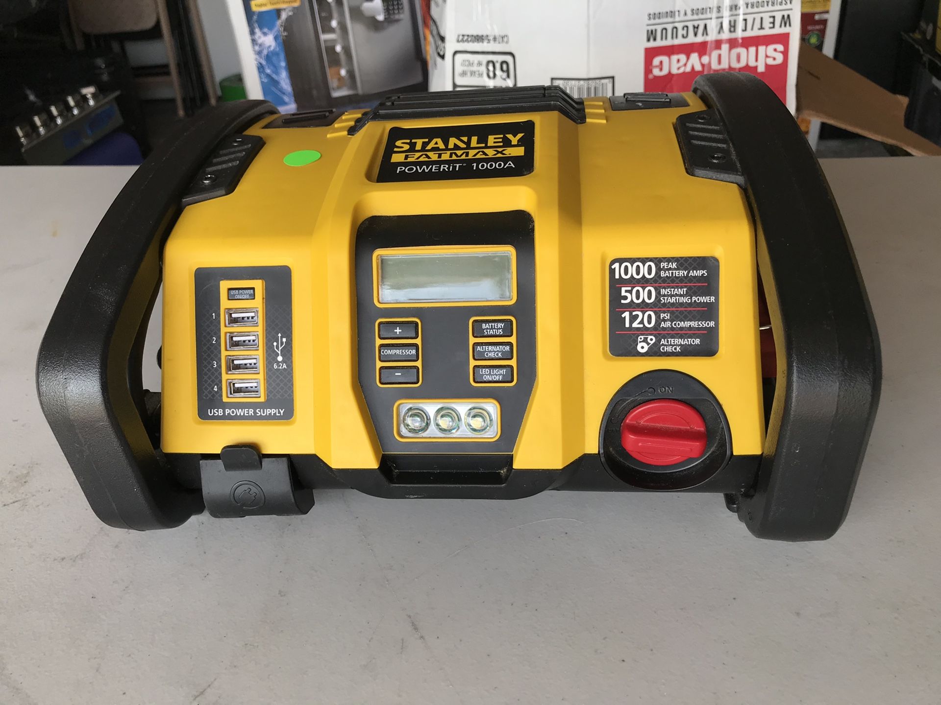 Stanley Fatmax 1000 Peak Amp Power Station Jump Starter, Air Pressure ...