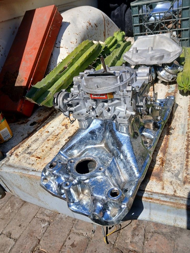 WEIAND PERFORMANCE INTAKE MANIFOLD WITH EDELBROCK CARB!!!SB CHEVY! 305 ...