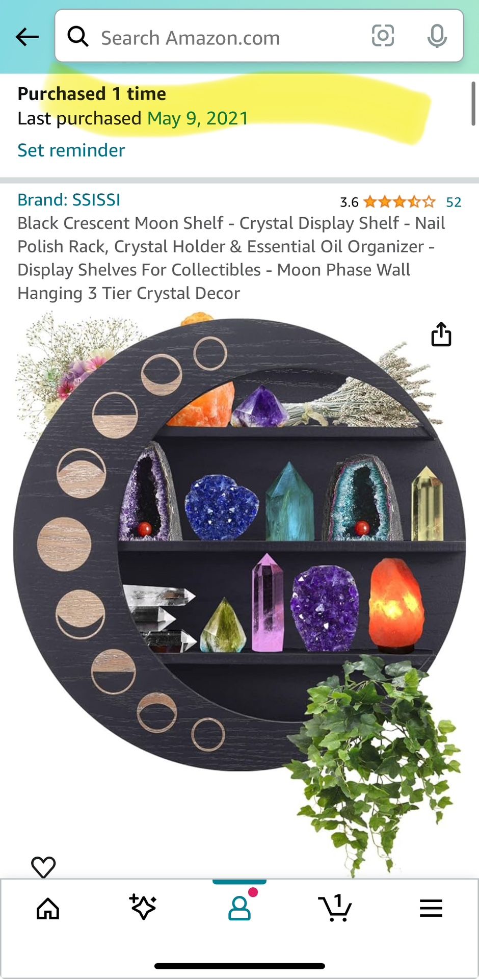 Great Condition: Wall Crystal Shelf, Crescent Moon Shelf, Engraved Moon ...