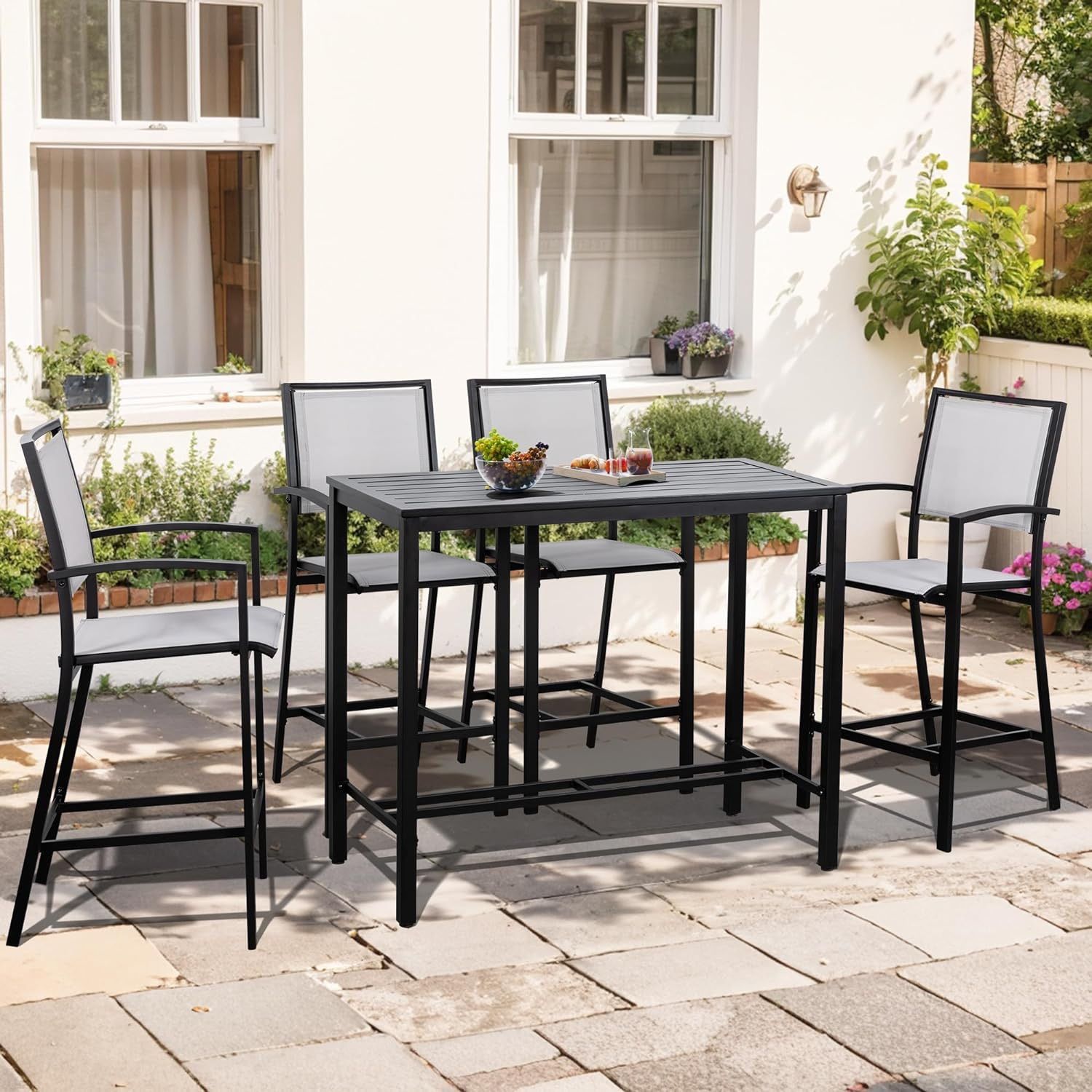 New 5 Piece Patio high Bar Set, All Weather Metal Textilene Patio ...