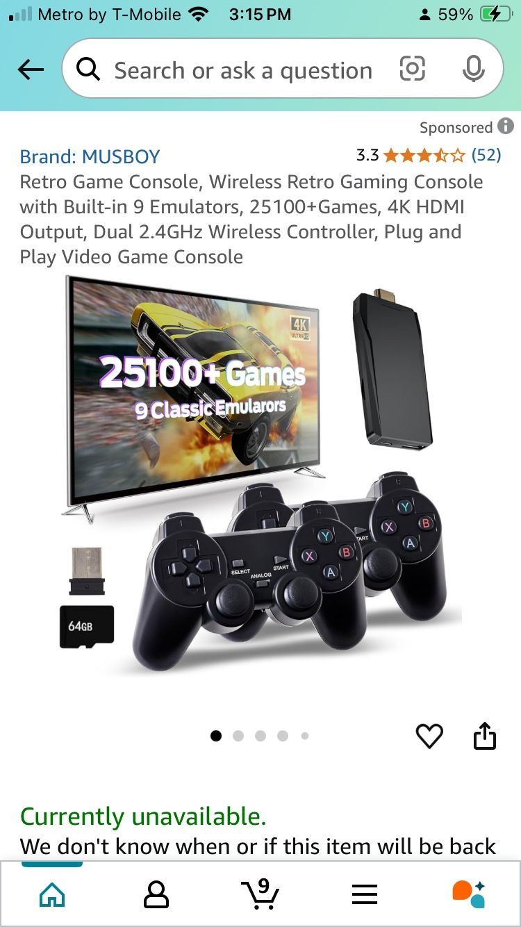 Retro Game Console, Wireless Retro Gaming Console with Built-in 9 ...