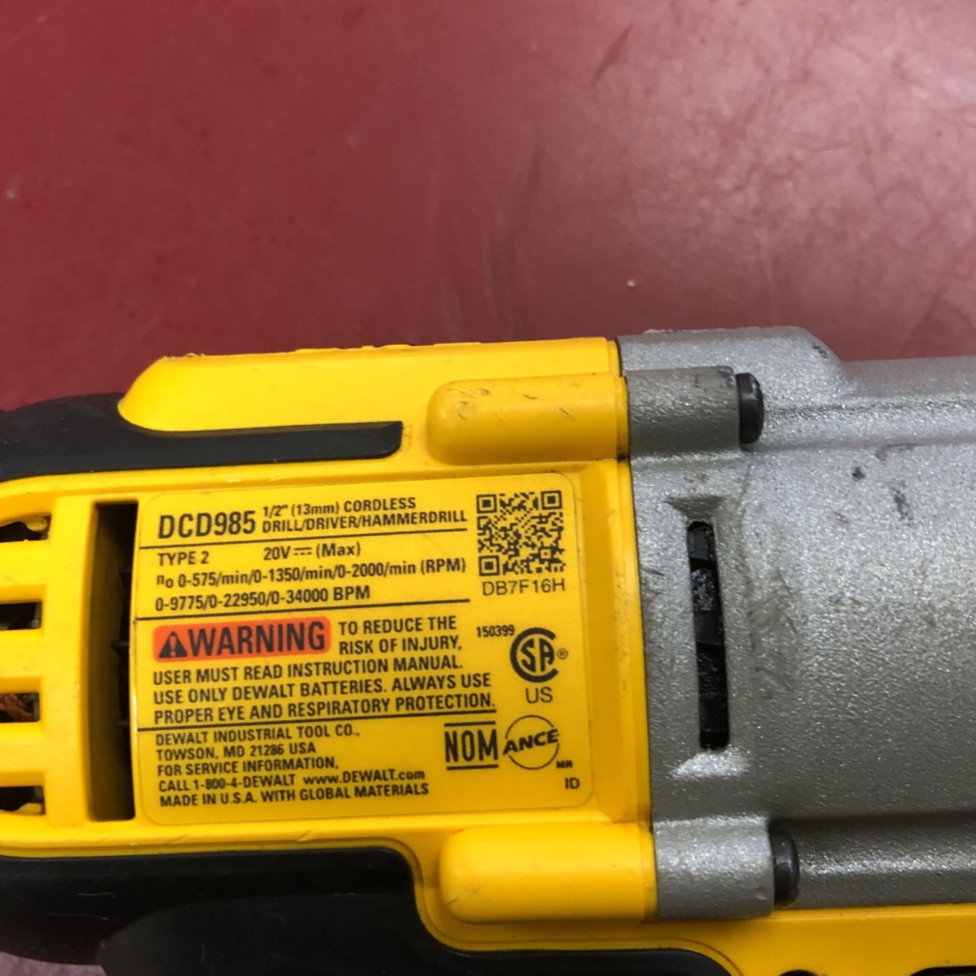 96091 Dewalt DCD985 20v Lithium Ion 1/2” Cordless Hammer Drill Tool ...