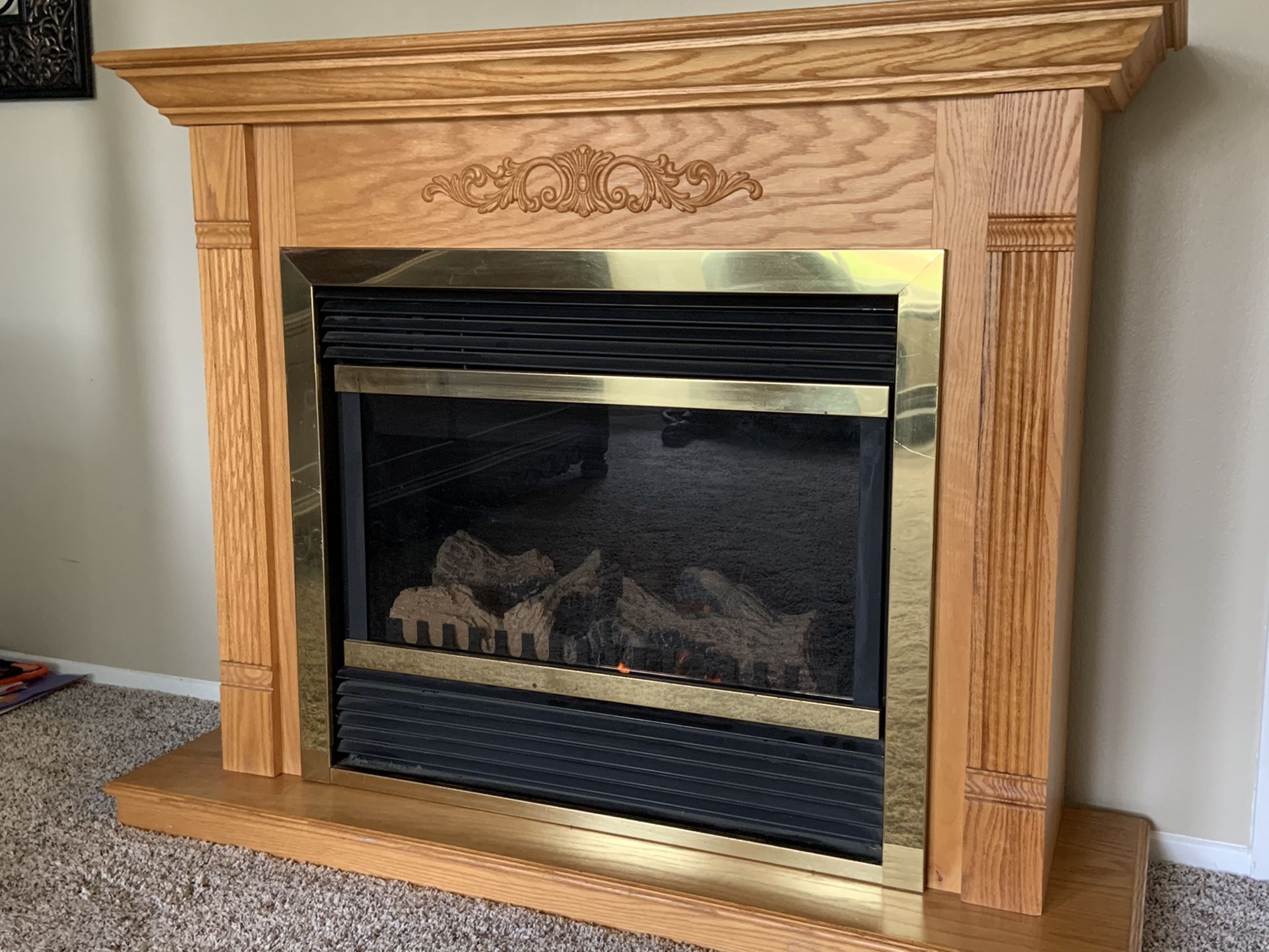 Large electric fireplace with oak mantel for Sale in Santa Clarita, CA ...