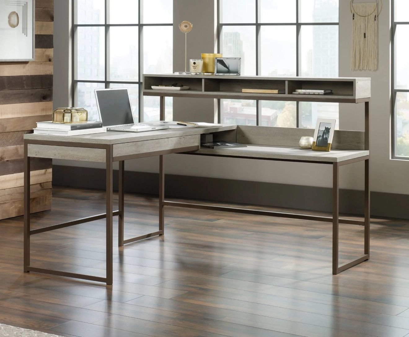 Sauder Manhattan Gate 61"W L-Shape Computer Desk With Wireless Charger ...