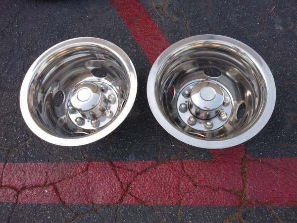 Two rear chrome dually hub caps from 16 inch rims. wheel simulators for ...