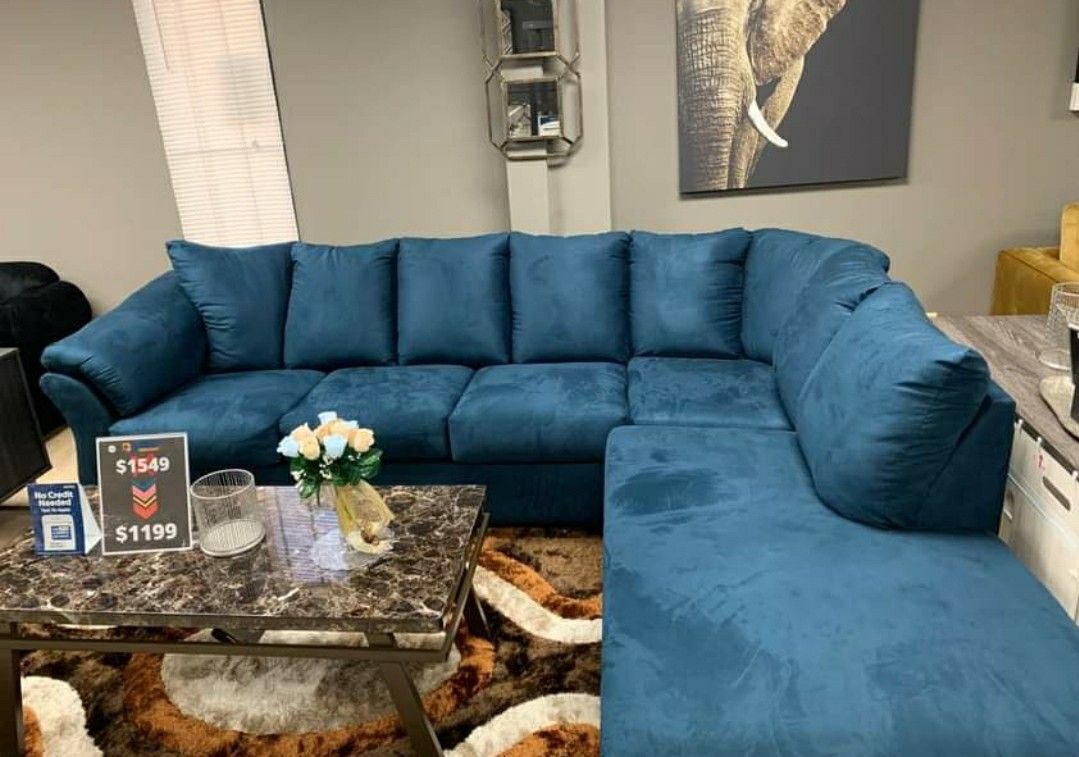 Darcy Blue RAF Sectional Sofa couch living room Furniture