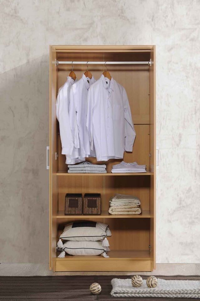 Hodedah 2-Door Wardrobe with 4-Shelves, Beech Description:Clothing bar ...