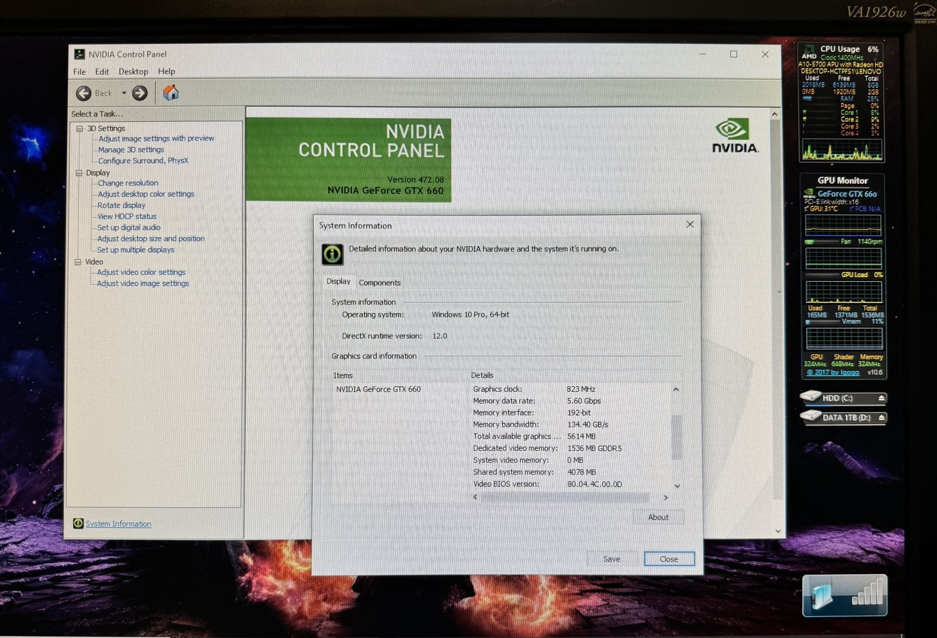 LENOVO Starter Gaming PC 4 Core CPU A10 5700 @3,4GHz. NVidia GTX660 ...