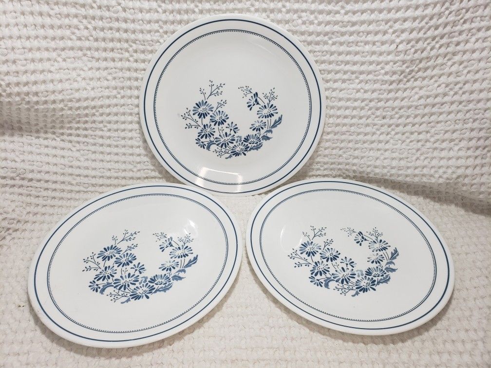 Vintage Corelle COLONIAL MIST 10" Dinner Plates Lot Of 3 Blue Floral ...