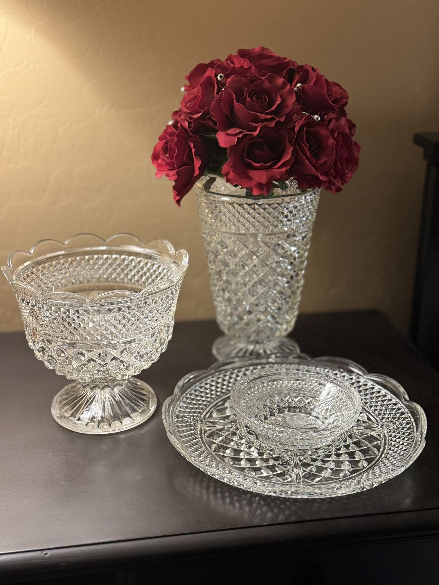 All (3) : Vintage Wexford Crystal Vase, Platter & Centerpiece for Sale ...