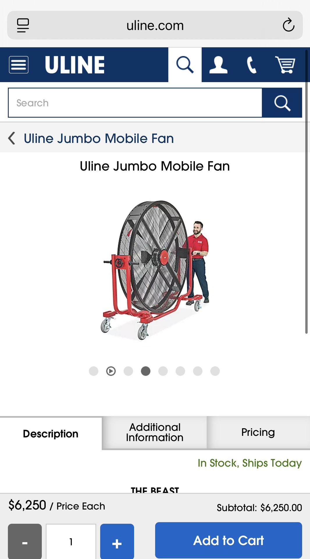 Uline Jumbo Mobile Fan for Sale in Arlington, TX - OfferUp