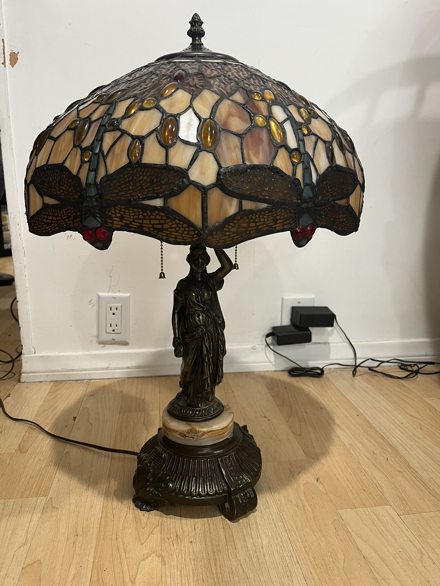 Tiffany Dragonfly Shade With Beautiful Women Marble And Bronze Base for ...