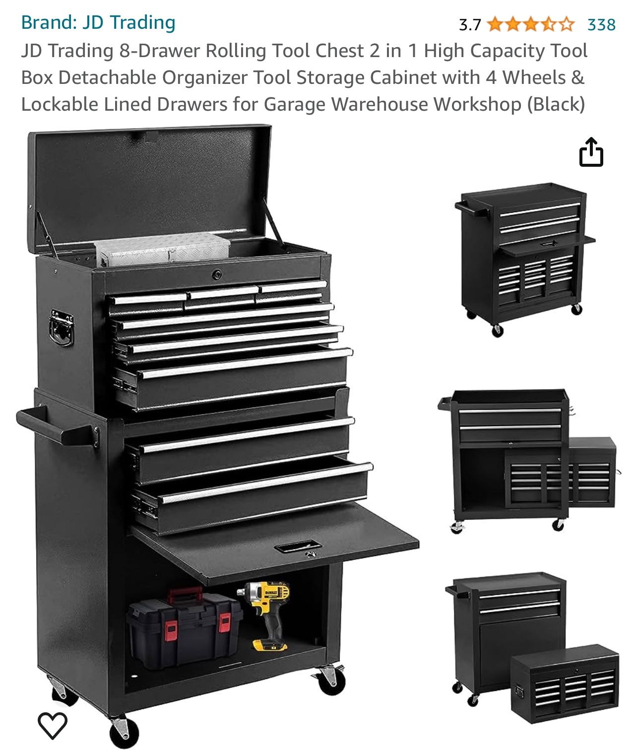 JD Trading 8-Drawer Rolling Tool Chest 2 in 1 High Capacity Tool Box Detachable Organizer Tool ...