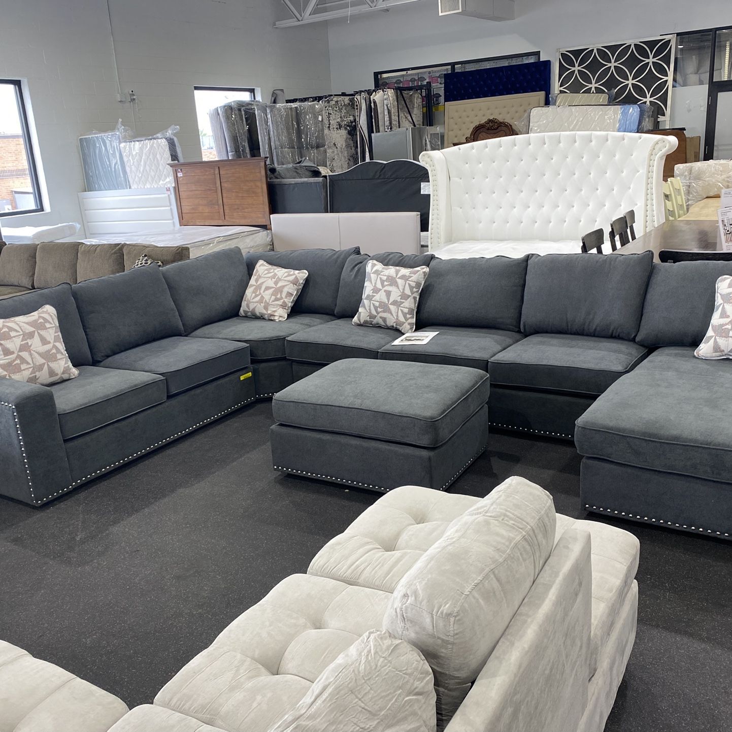 Makah 166 Wide Microfiber Microsuede Left Hand Facing Modular Sectional with Ottoman for Sale in Des Plaines IL OfferUp