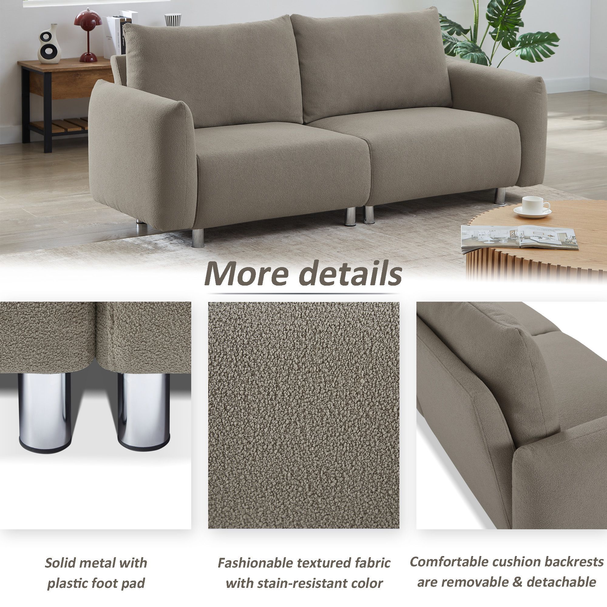 Bread Sofa 2 Seater Loveseat Couch Loose Back Sectional Sofas Textured ...
