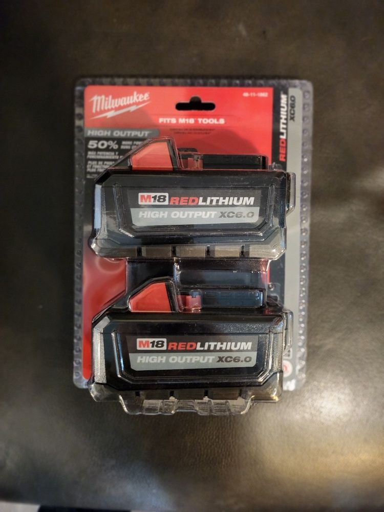 * Brand New UNOPENED 2-Pack Milwaukee Red Lithium M18 High output XC6.0 ...