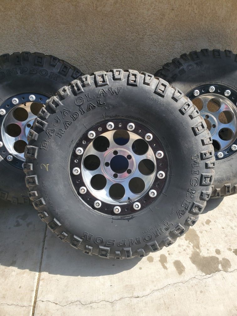 40 inch tires on 18" omf beadlocks jeep bronco ford dodge set of 5 5x5 ...