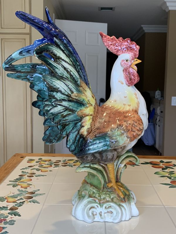 Hand Painted Italian Ceramic Rooster Sculpture Intrada
