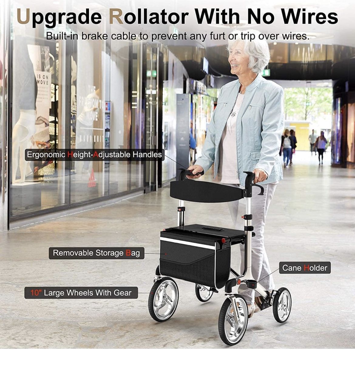 Healconnex Luxury Rollator Walkers for Seniors-Bulit-in Cable Rollator ...